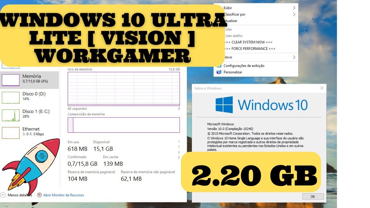 WINDOWS 10 ULTRA LITE [ VISION ] WORKGAMER 22H2 › 110% OTIMIZADO 2.20 ...