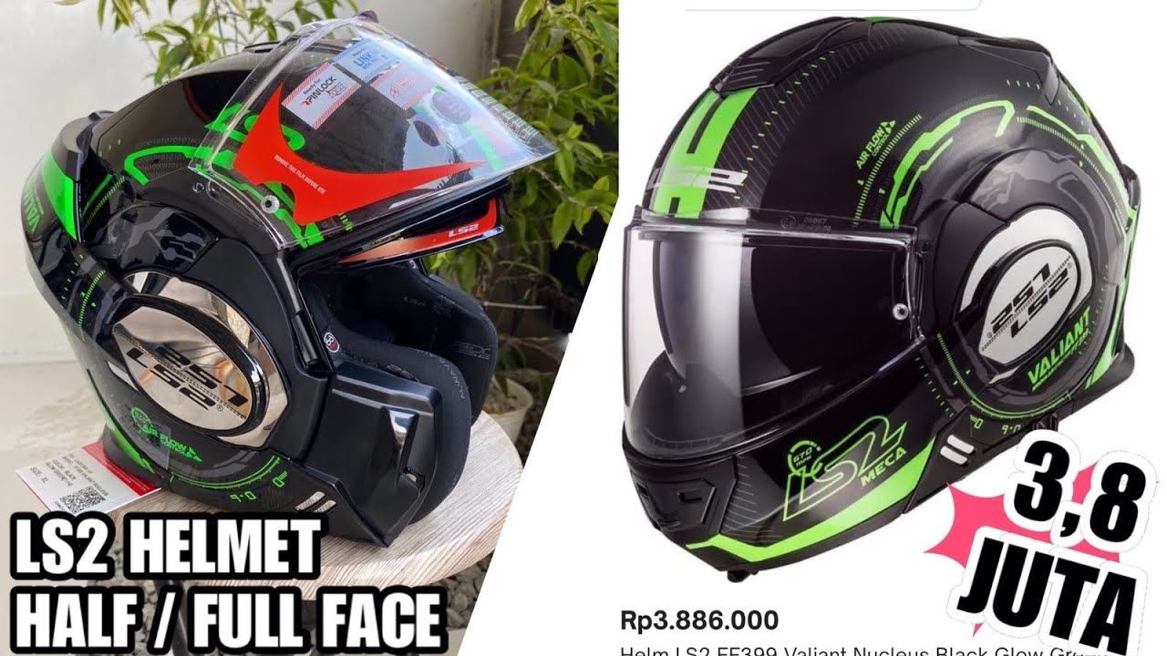 UNBOXING HELM LS2 FF399 VALIANT NUCLEUS BLACK GLOW GREEN - MODULAR HALF ...