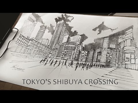HOW TO DRAW TOKYO'S SHIBUYA CROSSING IN ONE POINT PERPECTIVE - YouTube