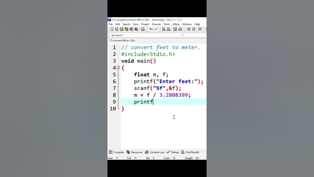 Convert Feet to Meter in c#cprogram #coding #shorts #clanguage - YouTube