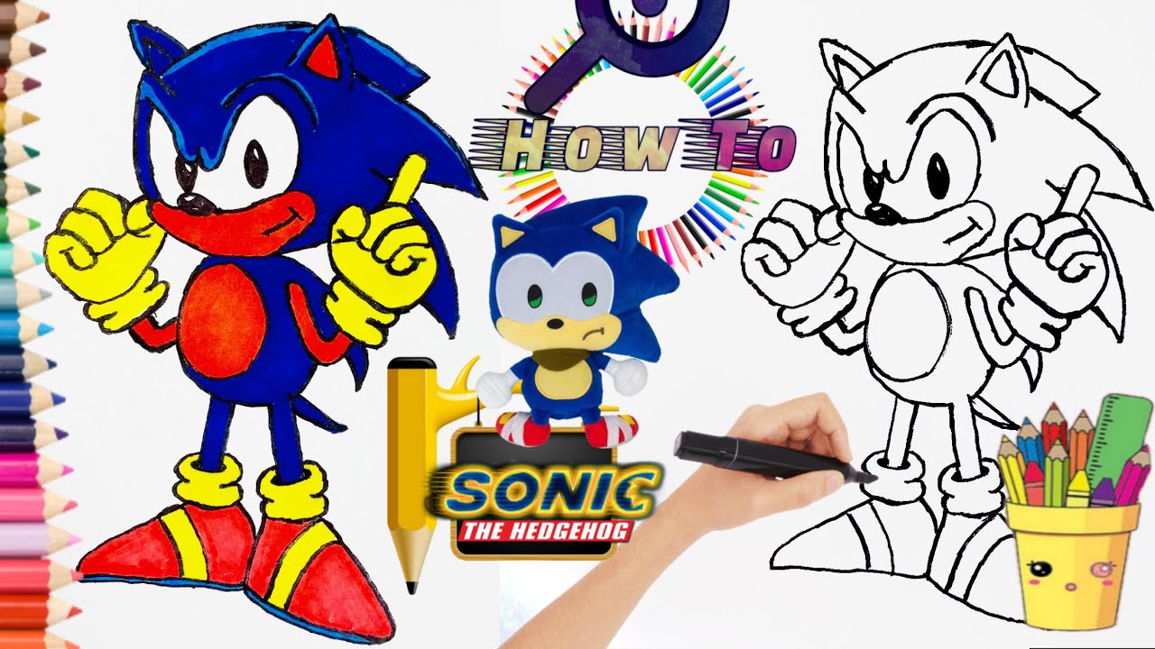 How to Draw and Colour Sonic for Kids | Arts Drawing and Colouring ...
