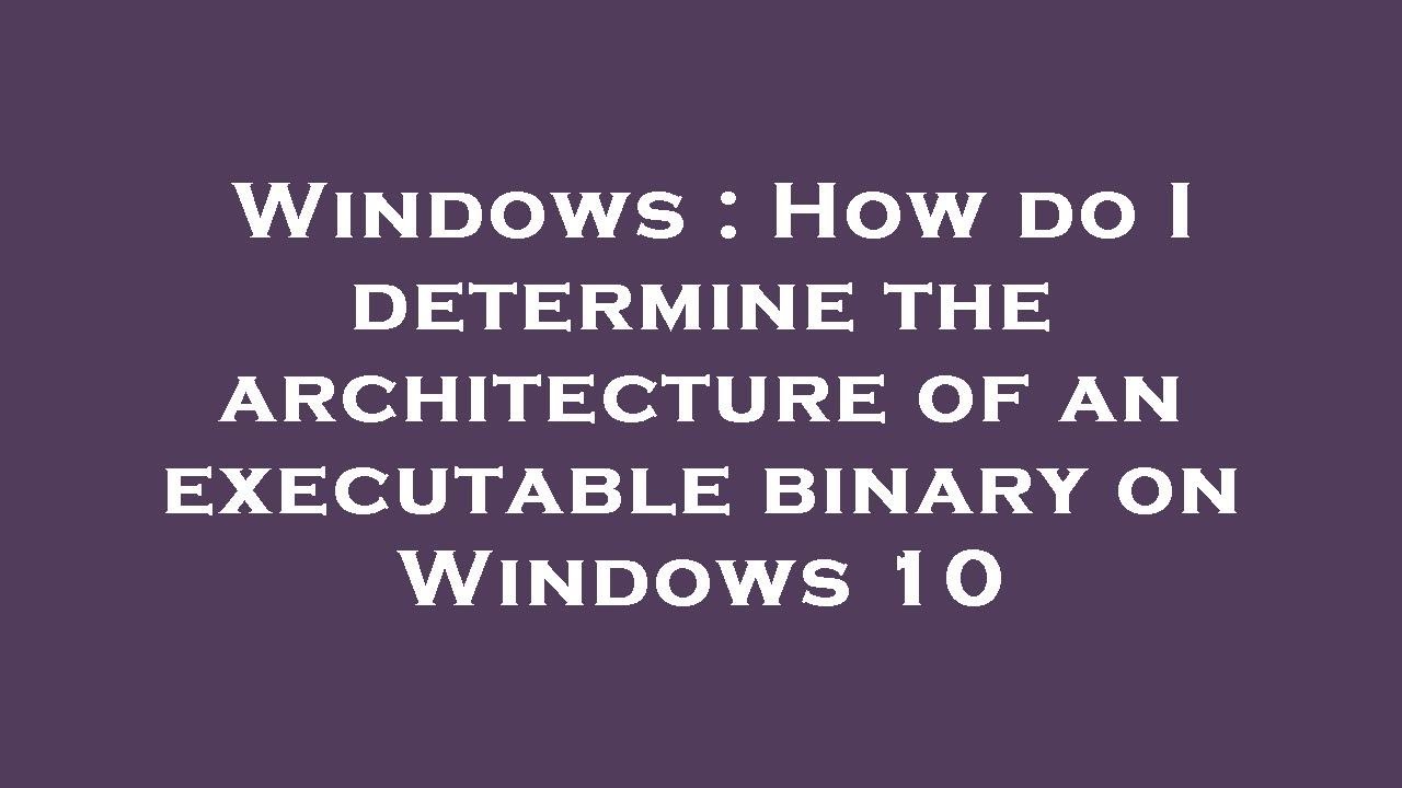Windows How Do I Determine The Architecture Of An Executable Binary