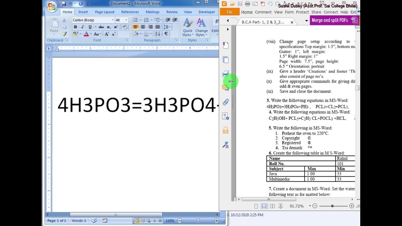 MS Word Assignment No 003 (Superscript and Subscript) - YouTube