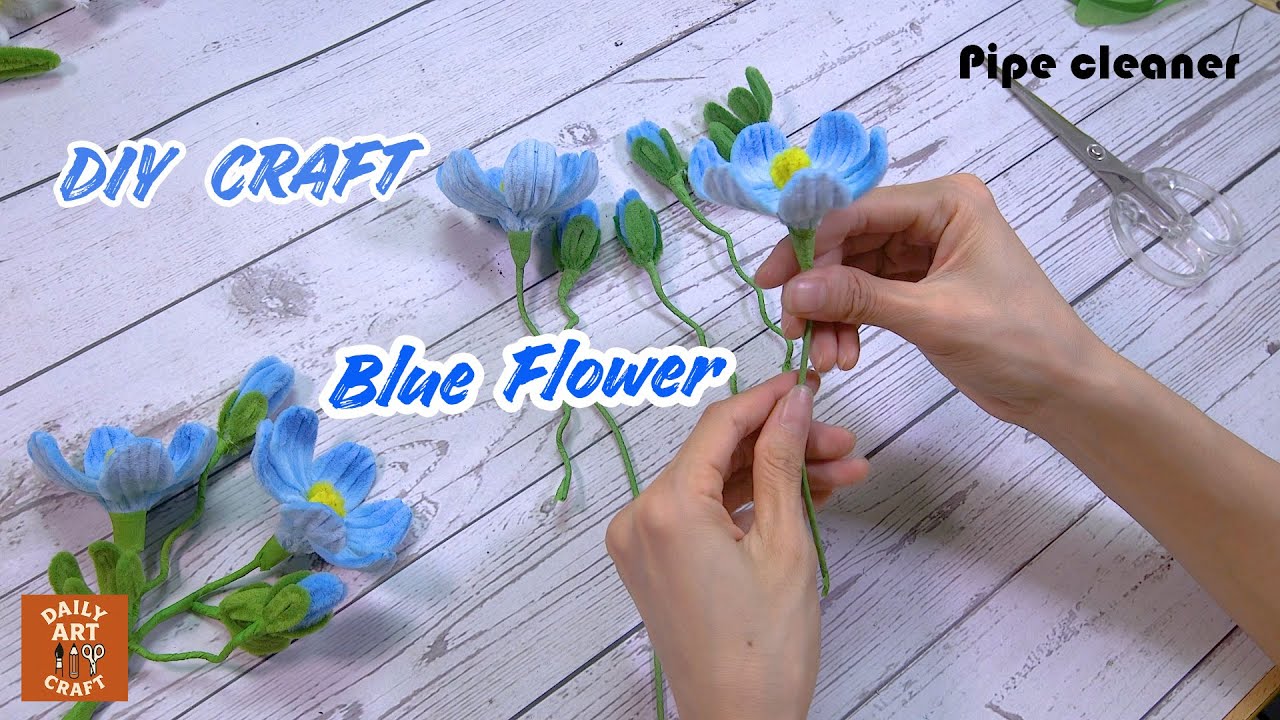 DIY FLOWER | How to make a beautiful Blue Flower from chenille wire ...