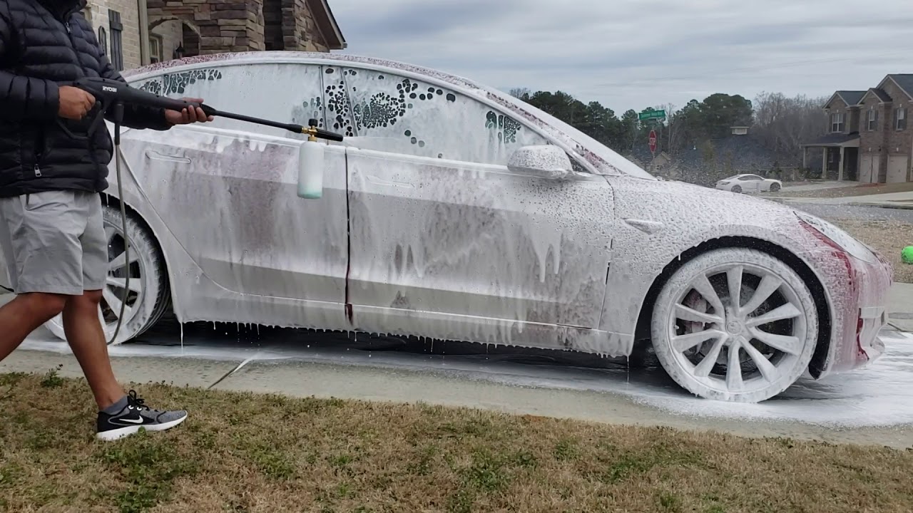 Tesla Model 3 Performance - Foam Pressure Washing_26Jan2020 - YouTube
