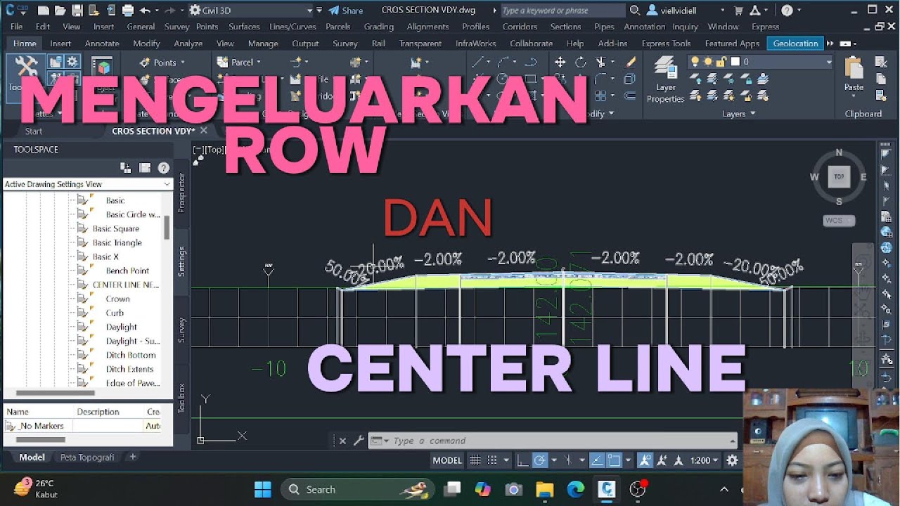 MENGELUARKAN ROW DAN CENTER LINE PADA CIVIL 3D - YouTube