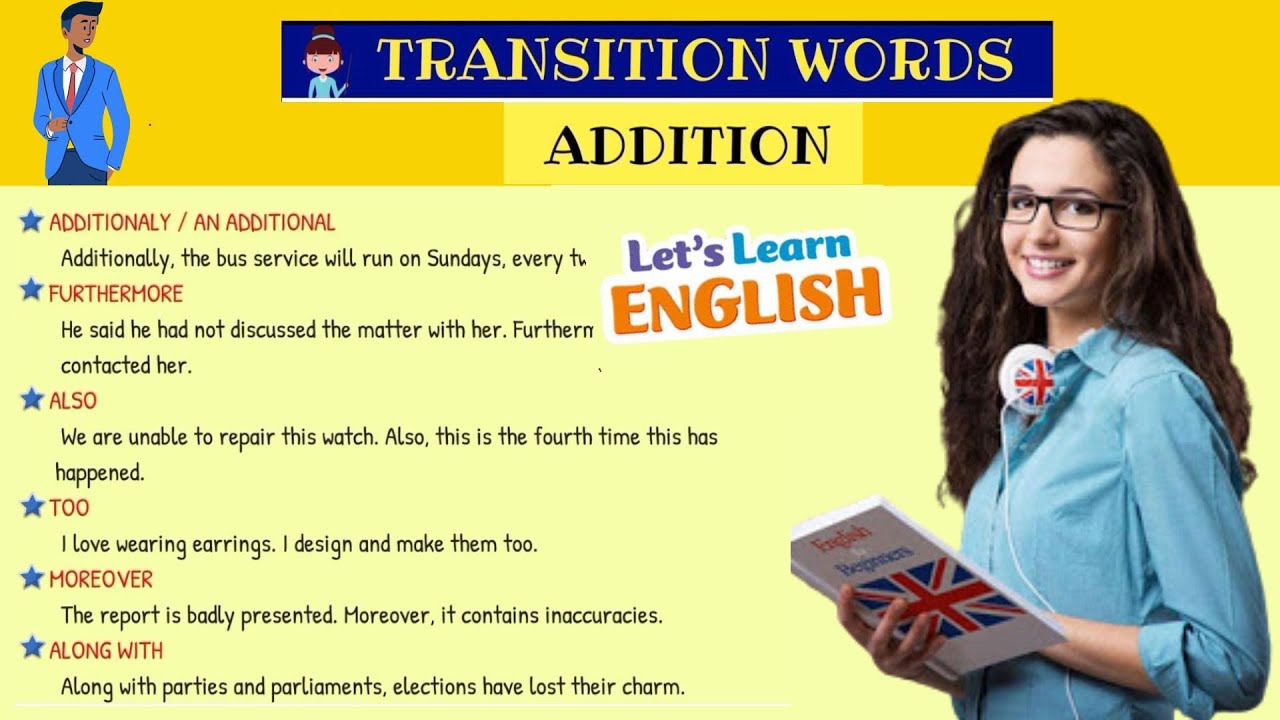 Improve Your Vocabulary | Transition Words ADDITION | Uses of Common ...