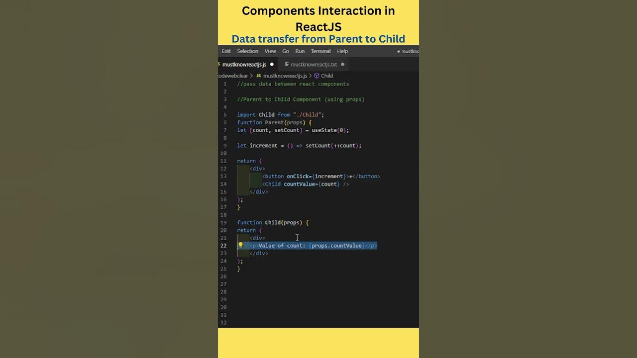 Must Know #react Components Interaction (Props) #shorts #hindi - YouTube