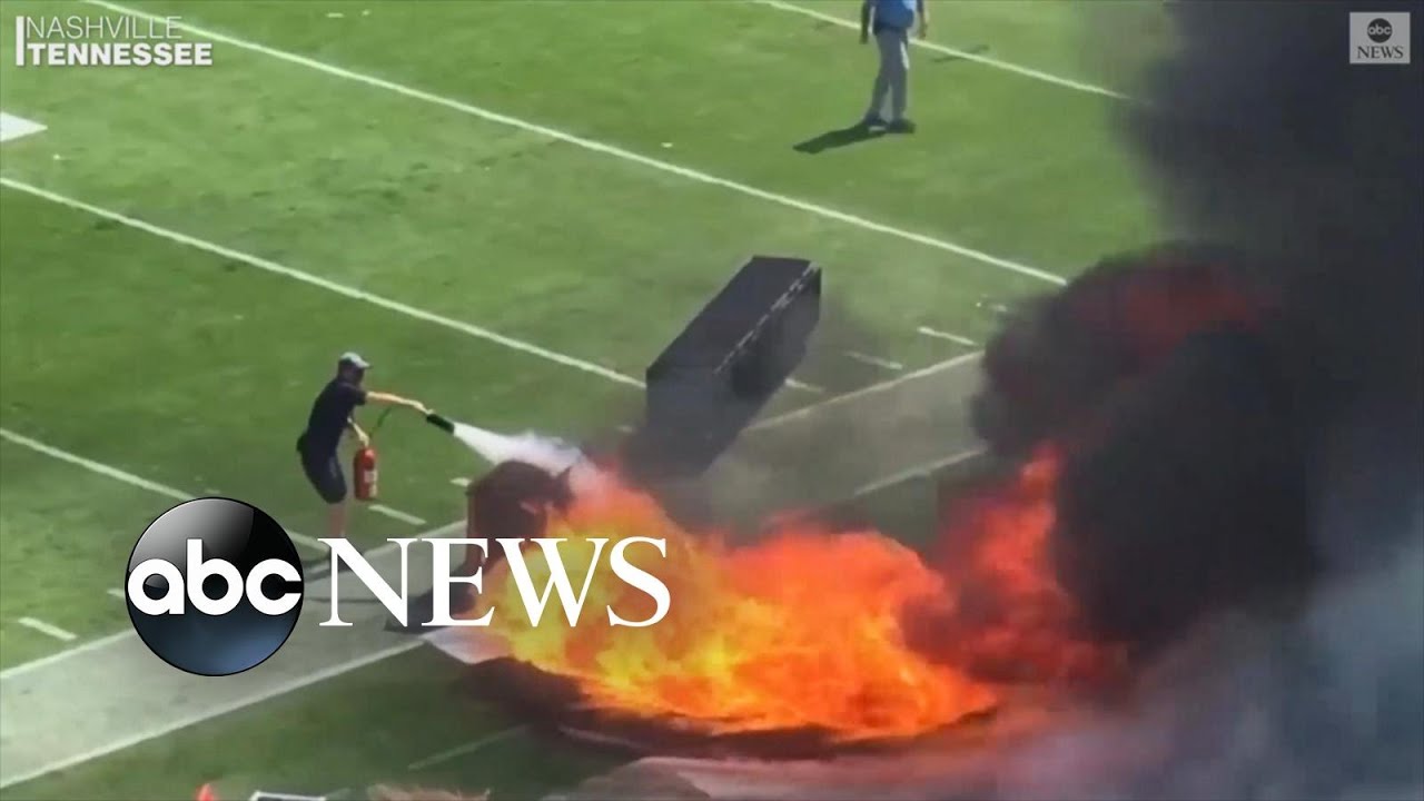 Pyrotechnics machine catches fire on field before NFL game | ABC News ...