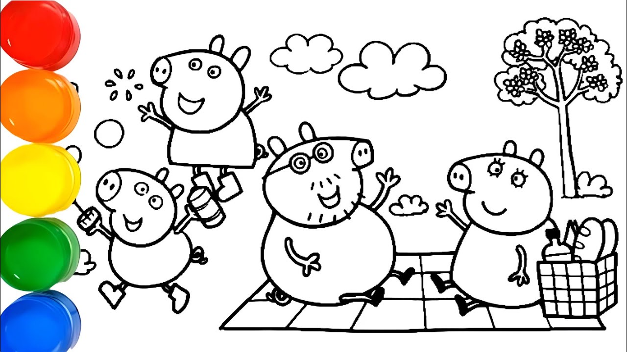 George Pig family enjoying Picnic Drawing and Coloring Pages for Kids ...
