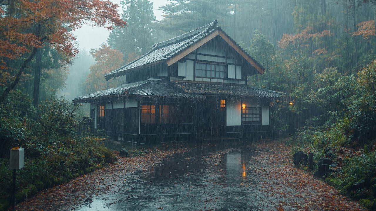 Rain Falling on a Japanese Wooden House – Relaxing Rain Sounds to ...