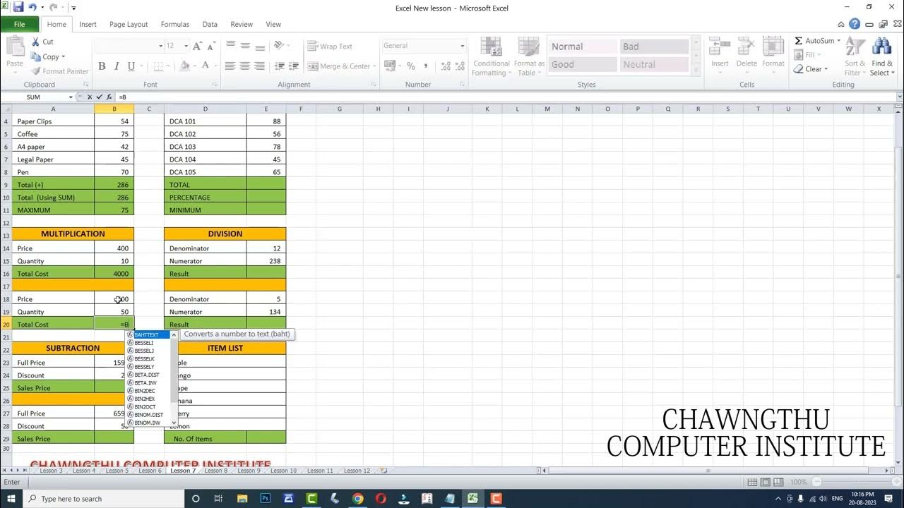LESSON 7 EXCEL - YouTube