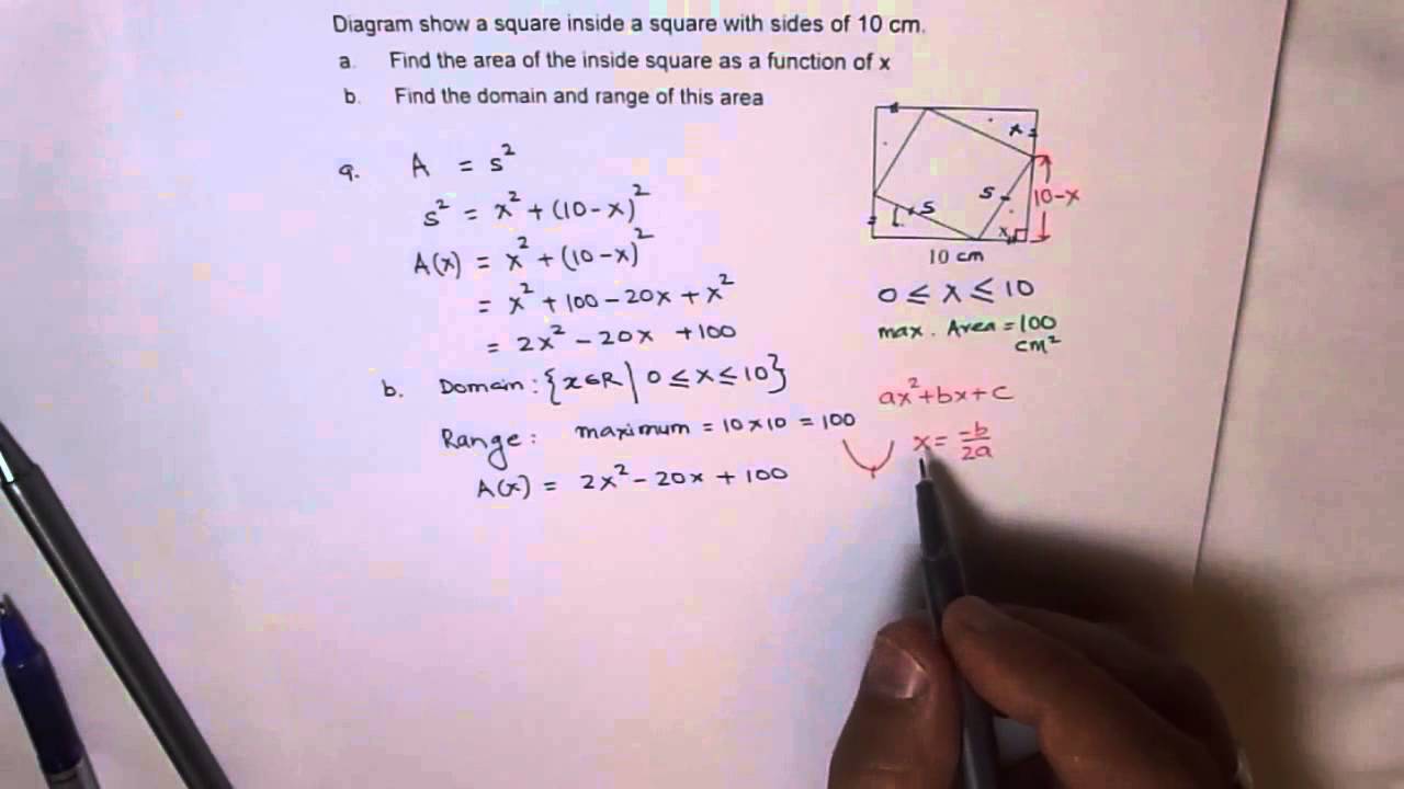 Square Inscribed in a Square Minimum Area Quadratic Application Test ...