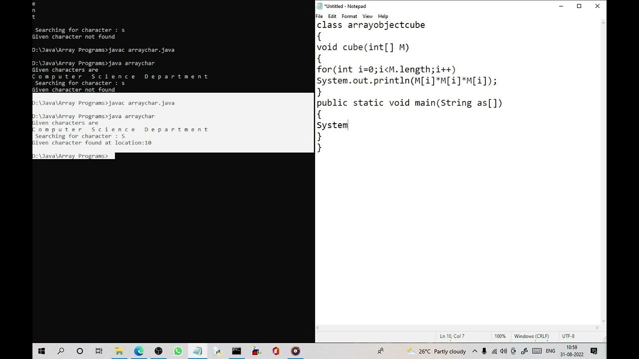 array program to find cube of array in java - YouTube