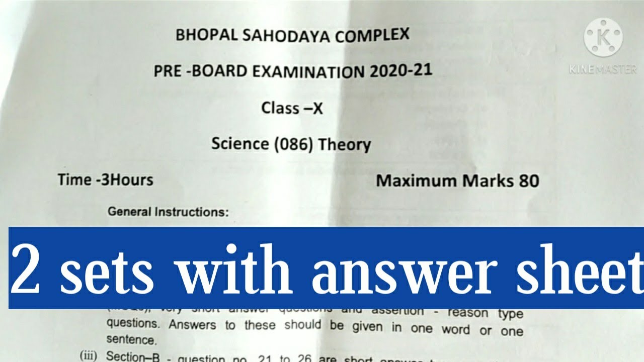 Science Class 10 Cbse Pre-Board Exam 2021 With Answer Sheet. Bhopal ...