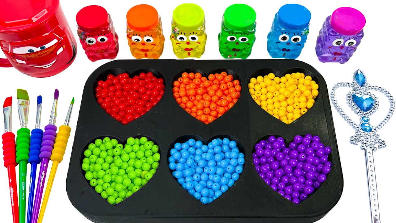 Satisfying Video l Making Rainbow Glitter Heart Slime Candy with 6 Pool ...