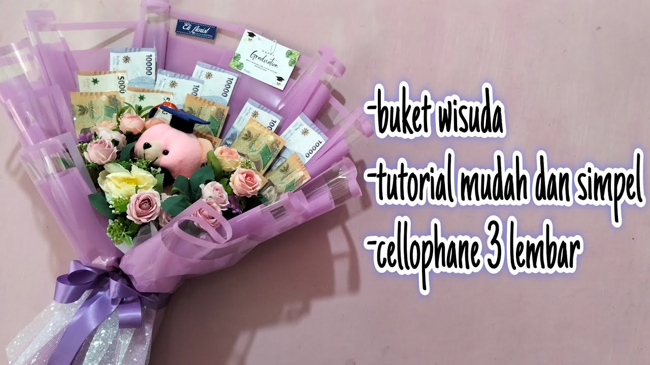 DIY Buket Wisuda Tema Ungu | wrapping bouquet - YouTube
