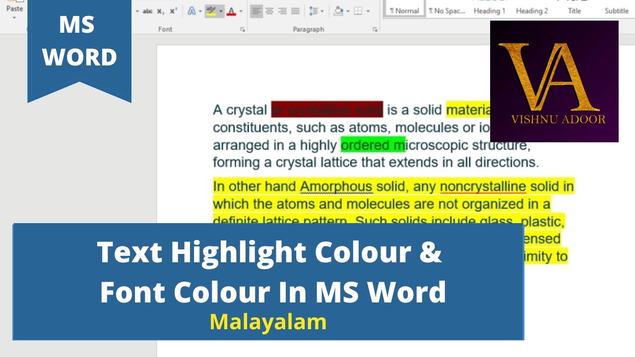 MS Word Tutorial Malayalam | Text Highlight Colour & Font Colour In MS Word - YouTube