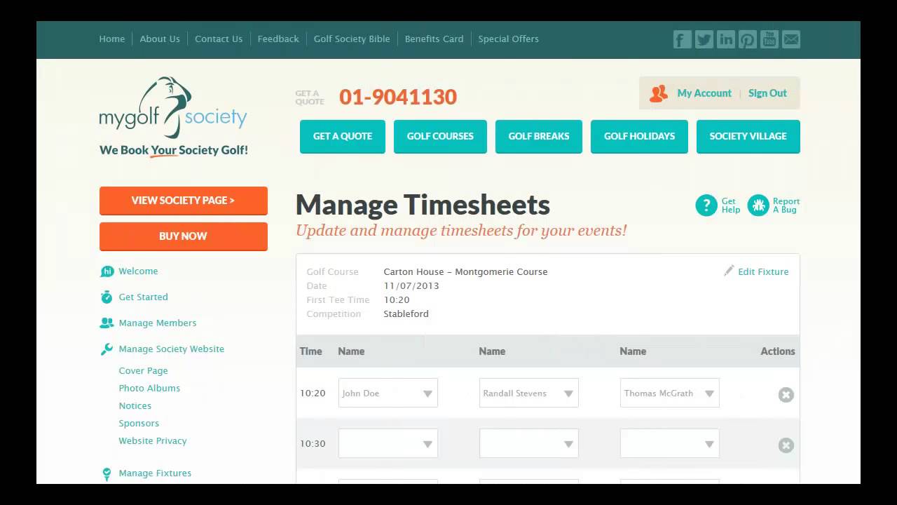 Manage Timesheets - My Golf Society Management System - YouTube