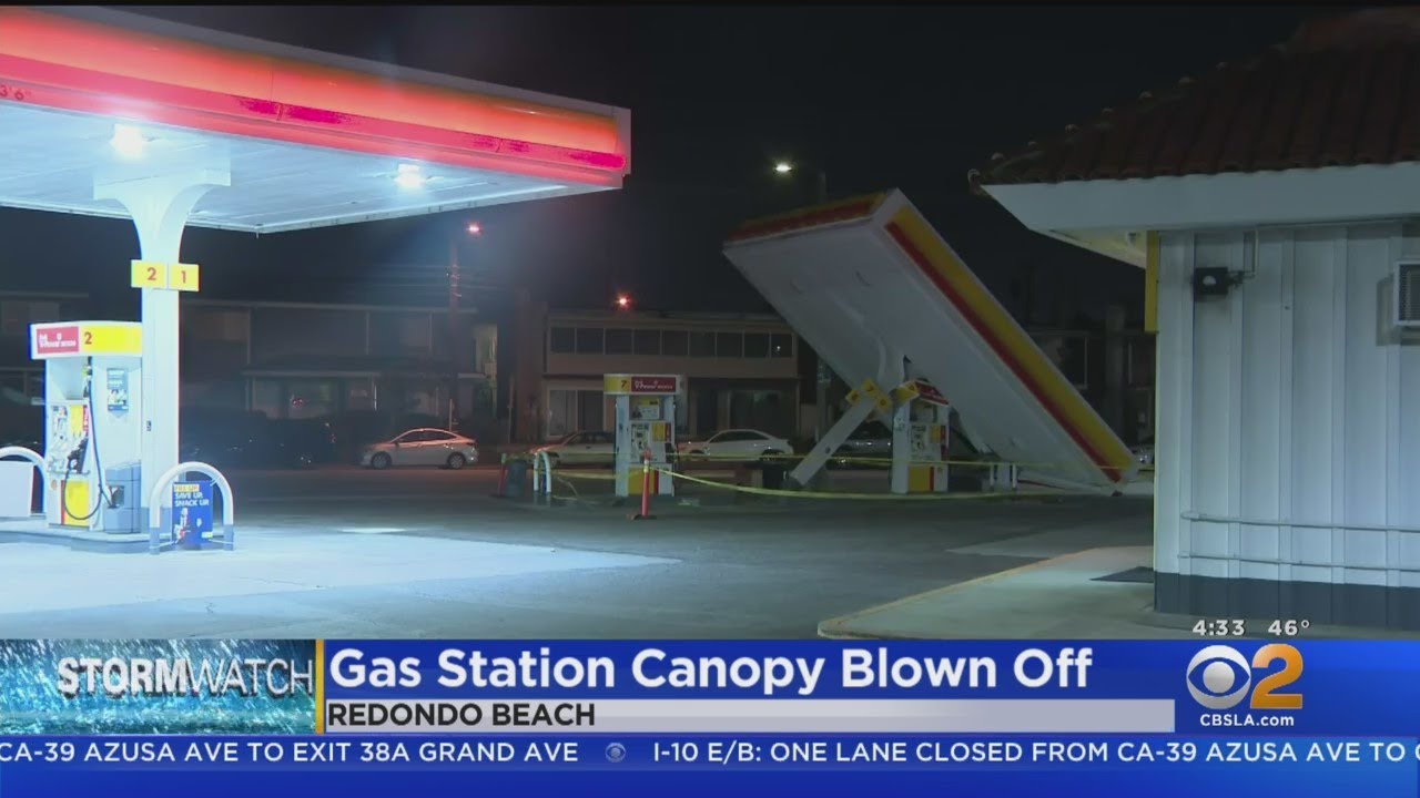 Wind Blows Off Gas Station Canopy At Redondo Beach Shell Station - YouTube