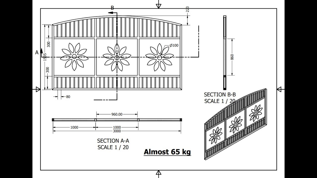 gate design drawing in auto desk inventor, 2D and 3D modeling part-2 ...