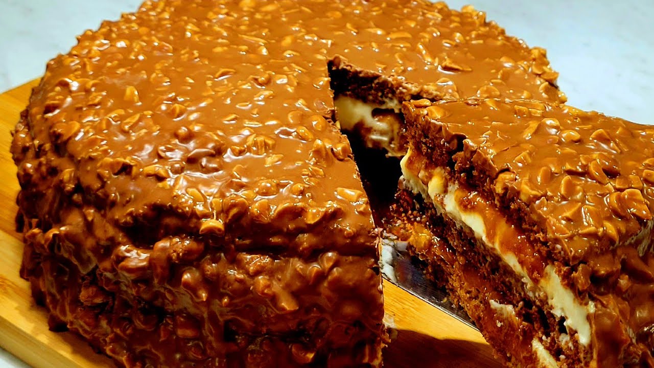 Snickers Cake Quick And Tasty | Chocolate Cake With Caramel | - YouTube