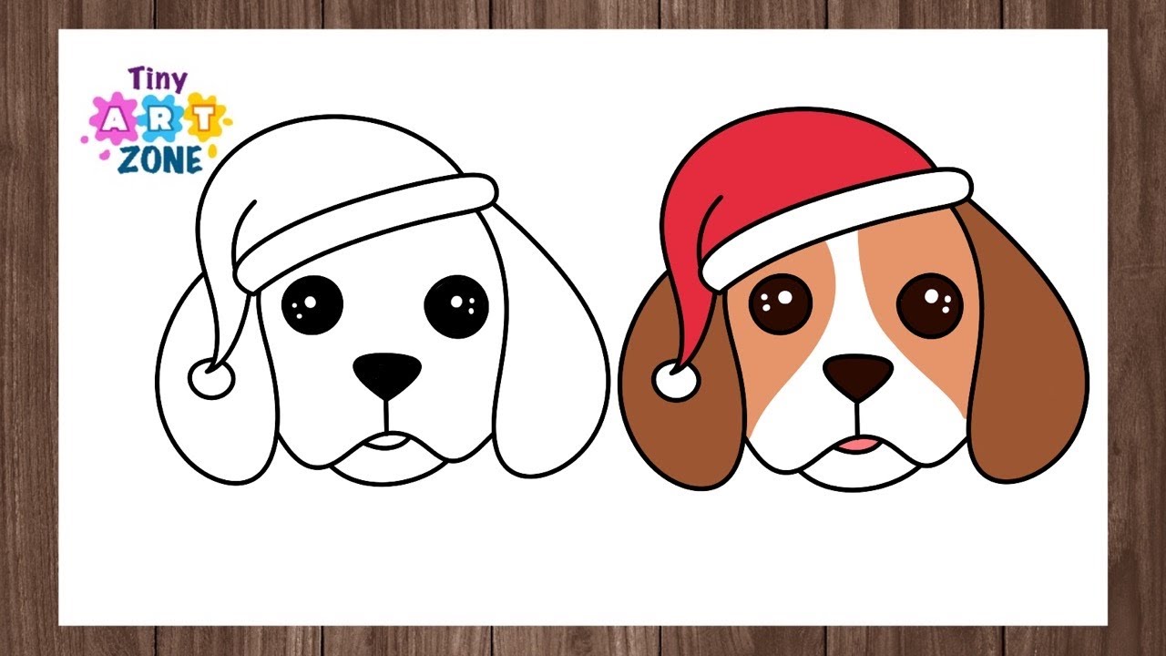 How to Draw a Cute Dog Very Easy for Kids | Christmas Dog Drawing ...