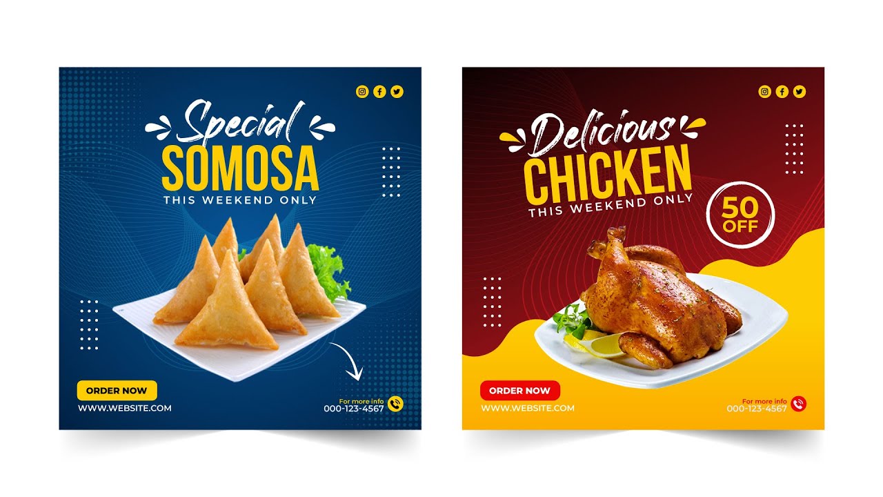 Restaurant food Social media post design | Illustrator Tutorials - YouTube