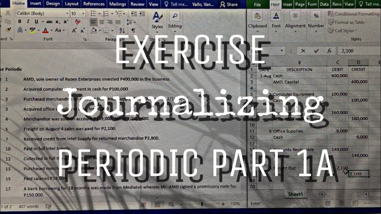 NCIII Bookkeeping Exercise Periodic | Journalizing Part 1A - YouTube