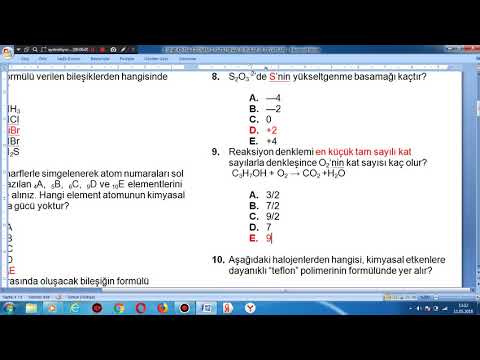 9 SINIF KİMYA 2 DÖNEM 2 YAZILI SORULAR VE CEVAPLARI 2018