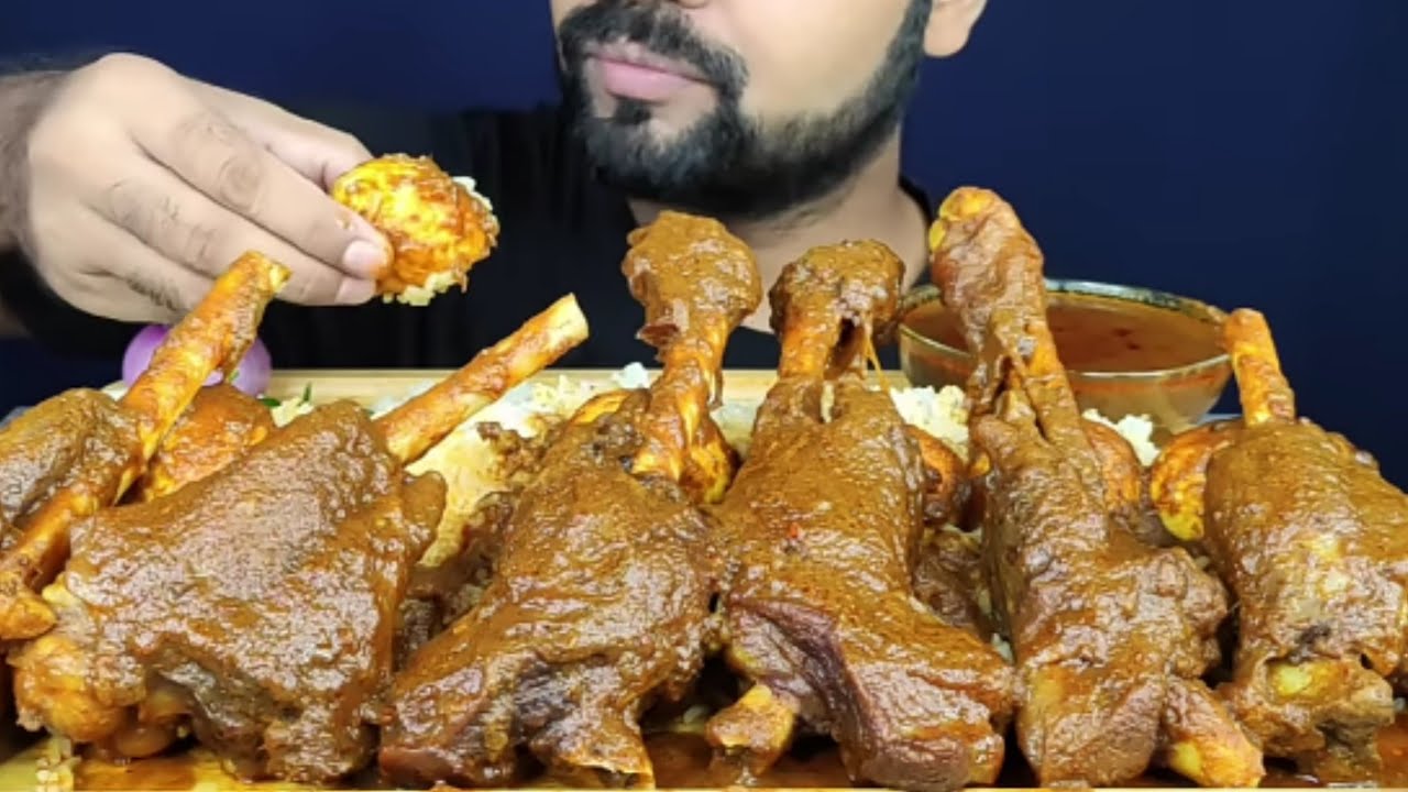 Asmr Eating Deshi Mutton Leg, Spicy Mutton Gosh, Spicy Rice, Egg Fry ...