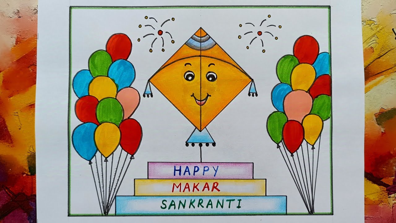 "Easy Makar Sankranti Drawing Tutorial | Step-by-Step Kite Festival Art ...