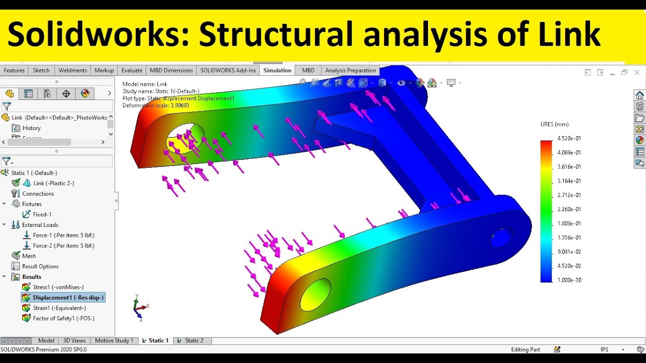 Solidworks Simulation 167| Structural analysis of a Link - YouTube