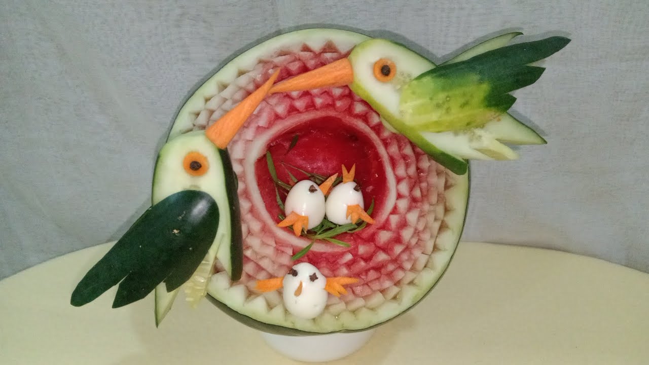 How to carve "watermelon Bird's nest" "cucumber birds" and "quail egg ...