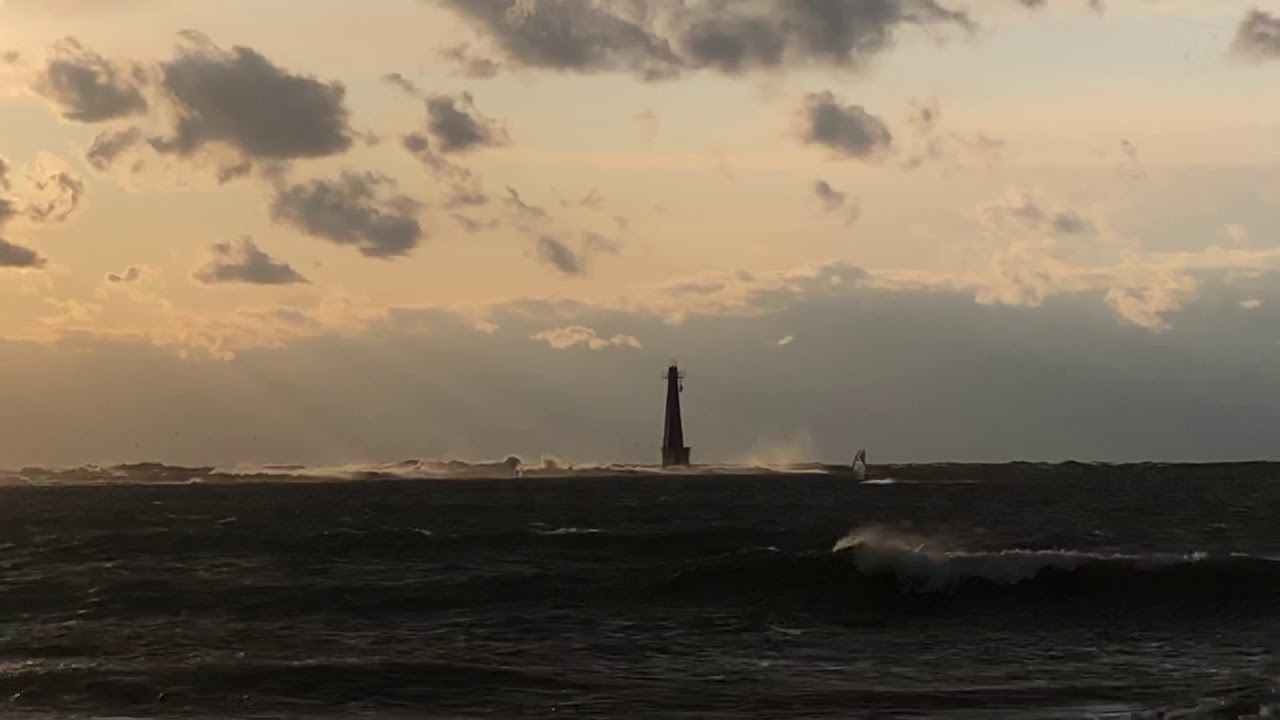 An epic Wind surfing fall Day on Lake Michigan at Muskegon channel ...