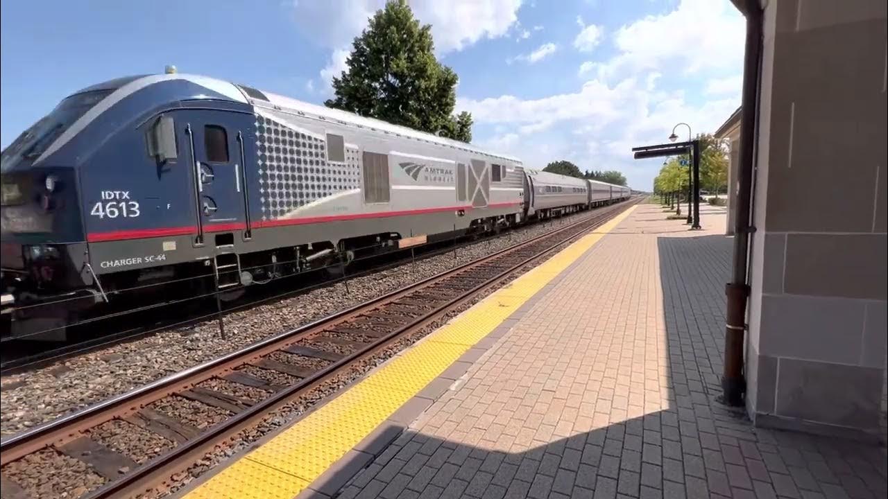 Amtrak Hiawatha train Chicago to Milwaukee through Metra Lake Forest, Illinois station, 9-3-2022 ...