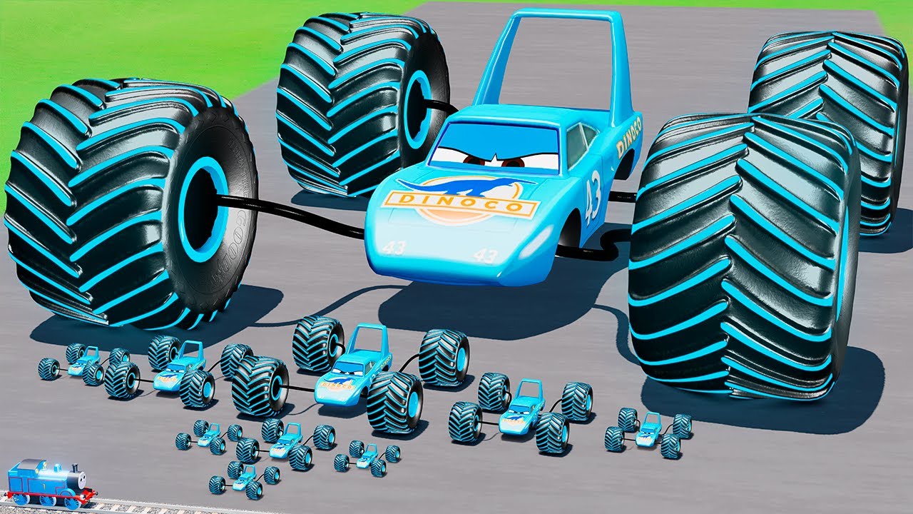 Big & Small Spider Dinoco Glow Stripes Monster Truck Lightning McQueen ...