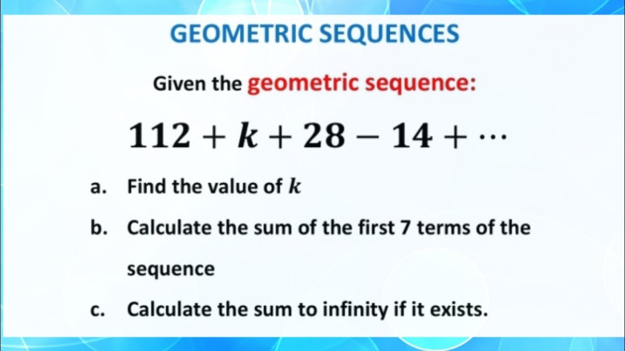 How to calculate the sum to infinity of a geometric sequence: Grade12 ...