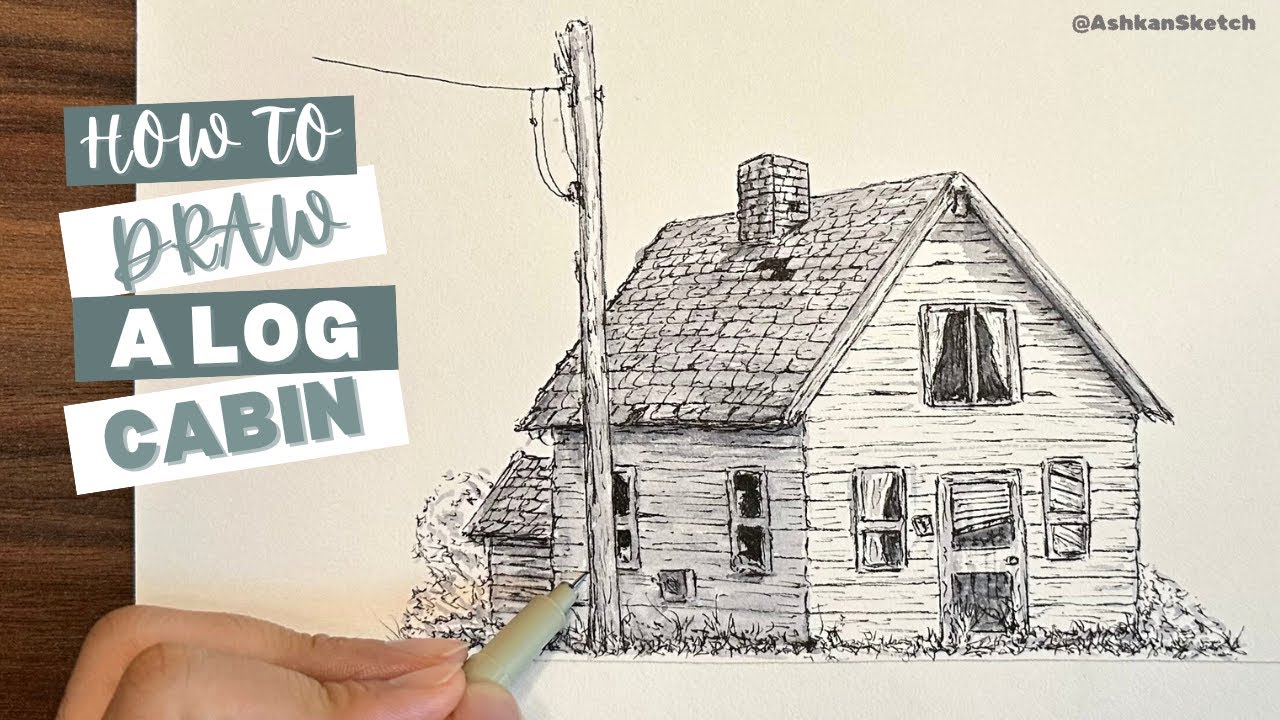 How to Draw a Log Cabin | Drawing with Ink Pen - YouTube