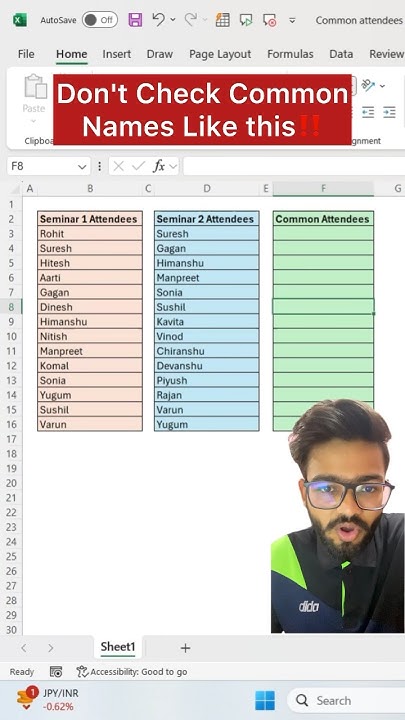 Dont Check Common Names In Excel‼️instead Use Amazing Function Exceltips Excel Shorts Youtube