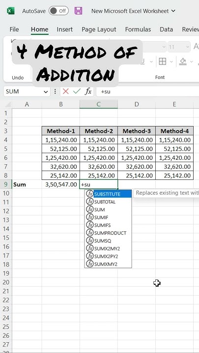 How to sum in excel # Types of Sum method in excel # excel tips #excel learning # excel shorts ...