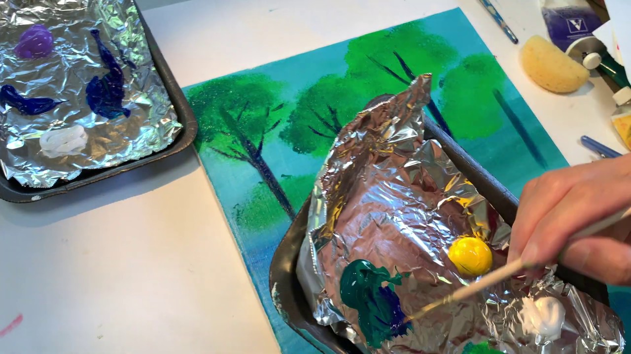 painting pond in acrylic asmr - YouTube