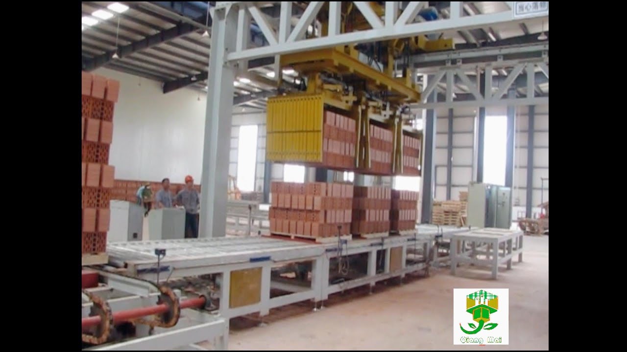 Unloading brick, pallet free packaging, stacking. - YouTube