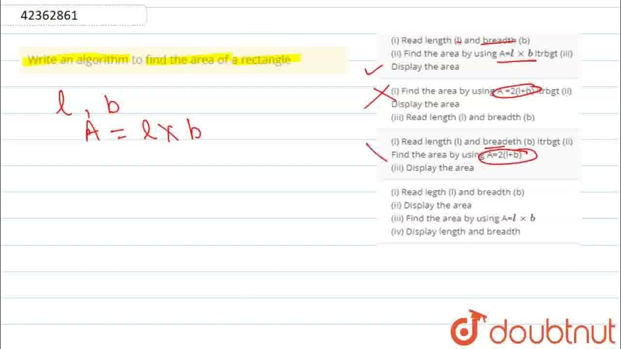 Write an algorithm to find the area of a rectangle | CLASS 9 | BANKING ...
