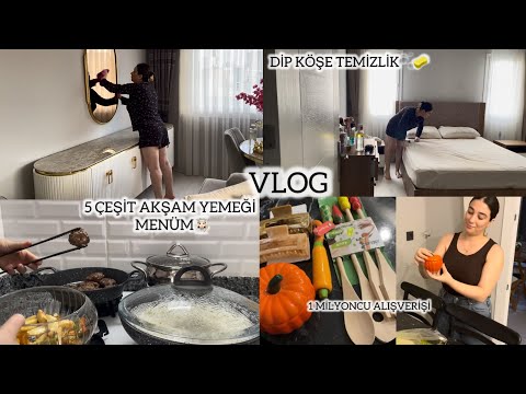 EV TEMİZLİK VLOG🪣🫧🧽DİP KÖŞE TEMİZLİGİM 🥰5 ÇEŞİT AKŞAM YEMEGİ MENÜM👩🏻‍🍳 1 MİLYONCU ALIŞVERİŞİM😊