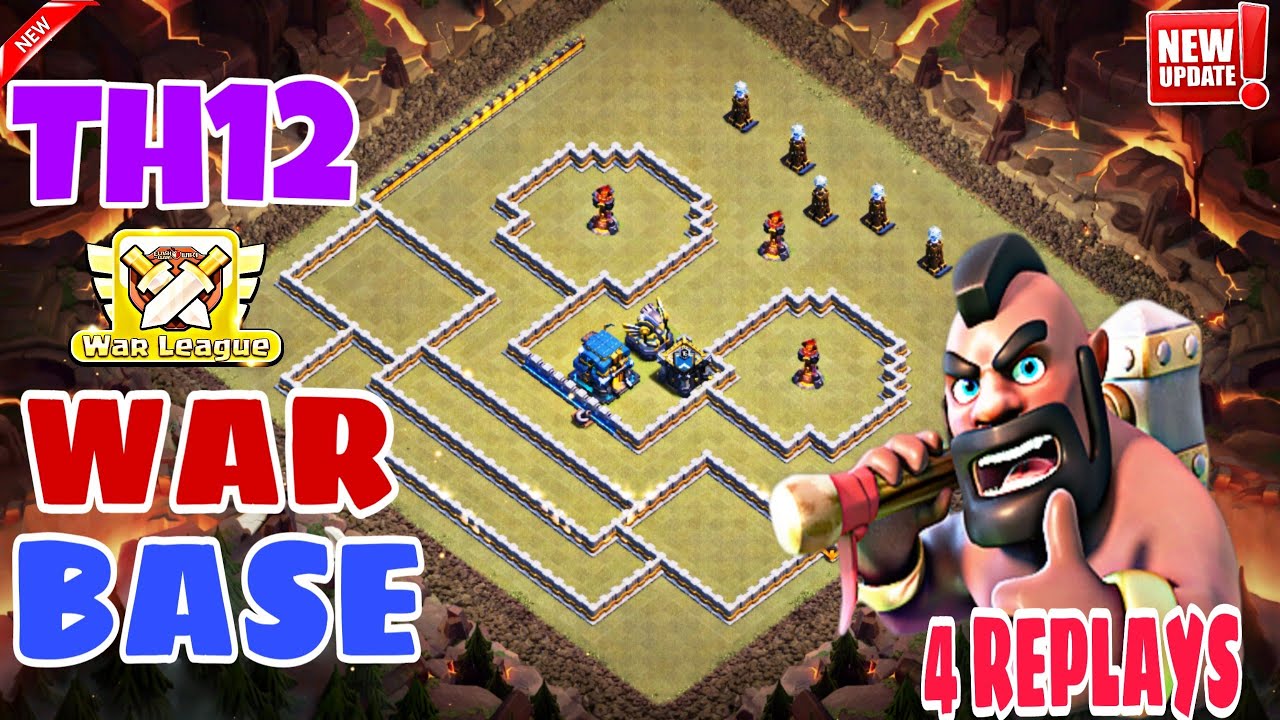 TH12 BEST UNBEATABLE WAR BASE 2019 WITH 4 REPLAYS | TH12 BEST CWL WAR ...