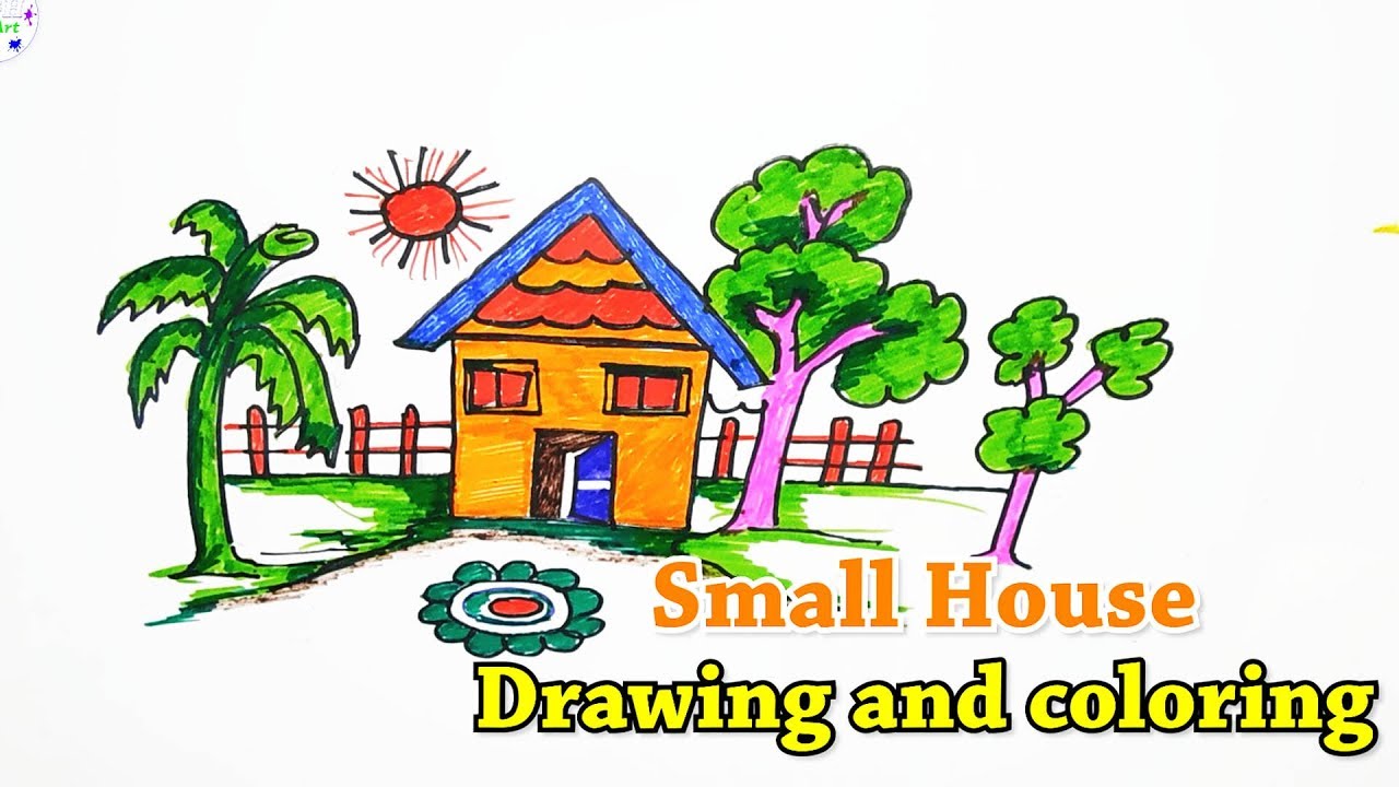 small house drawing with beautiful scenery for kids ll How to Draw ...