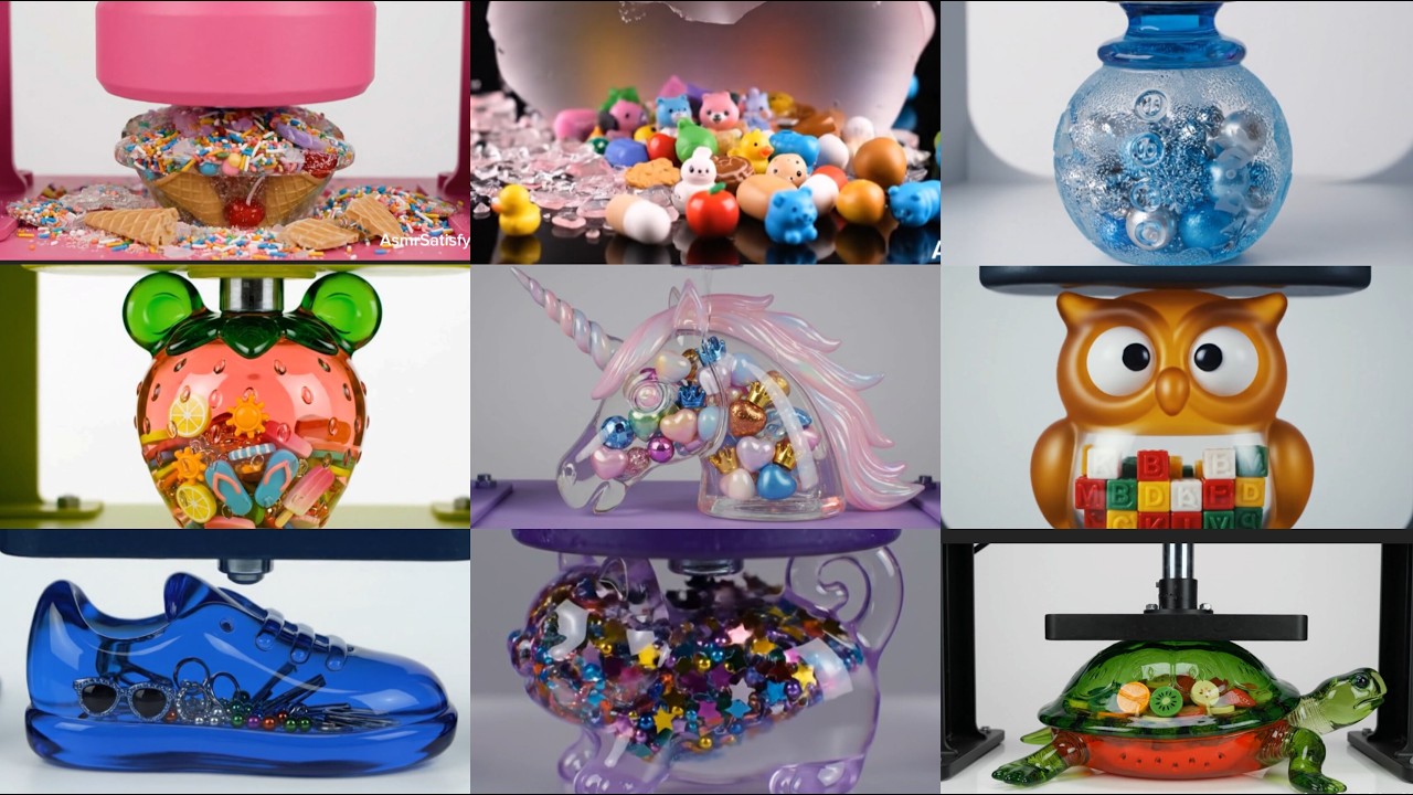 Satisfying Glass Crushes ASMR | Colorful Pressed Objects & Crystal ...