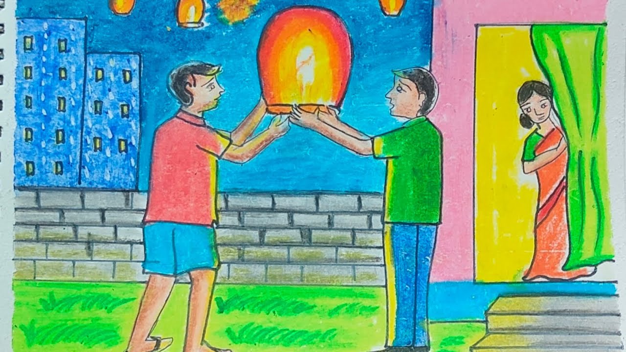 Diwali drawing with oil pastel color# indian festival Diwali drawing ...