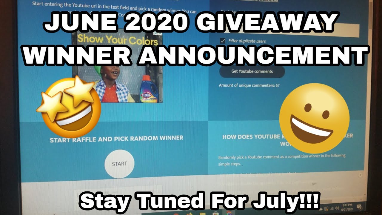 June 2020 Giveaway Winner Announcement!!! - YouTube